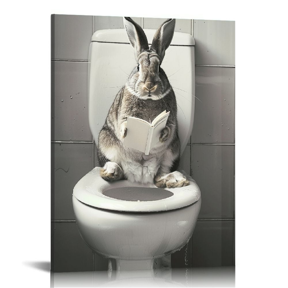 ARISTURING Cute Rabbit Bathroom Canvas Wall Art,Black and White Rustic ...