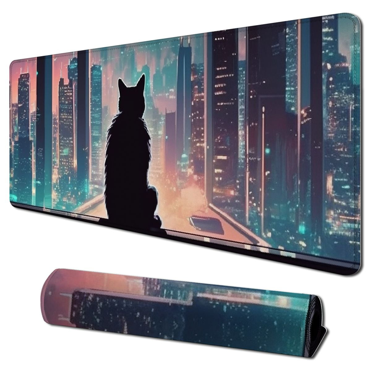 ARISTURING Cyberpunk Cat Desk Mat Desk Pad, Large Extend Mouse Pad ...
