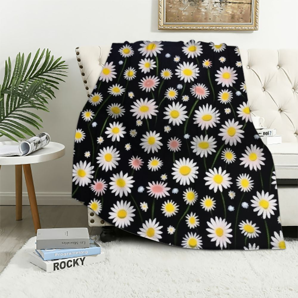 ARISTURING Daisy Blanket Floral Daisies Fuzzy Flannel Throw Blankets ...