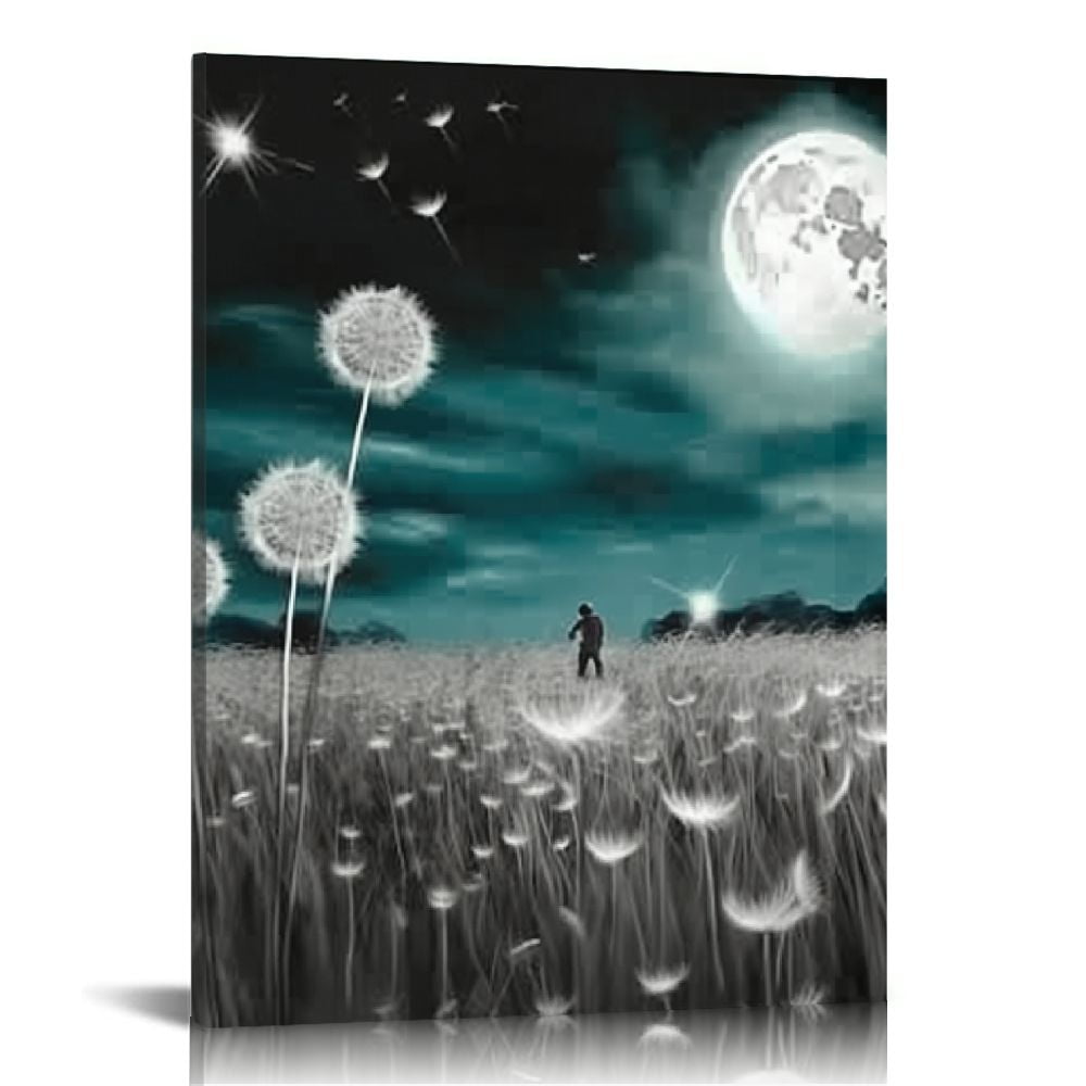 ARISTURING Dandelion Wall Art Moon Cycle Home Artwork Decoration White ...