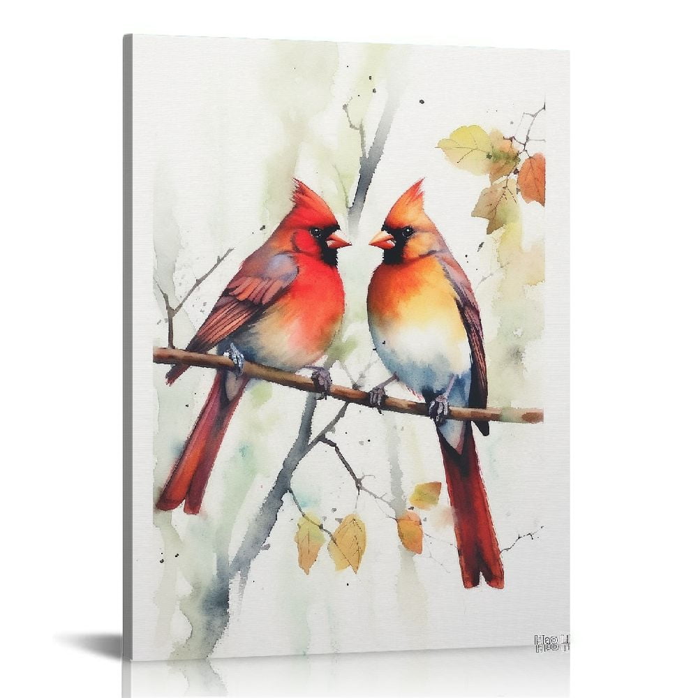 ARISTURING Dean Crouser Cardinal Pair Watercolor Red Wood and Canvas Decorative Wall Art Sign ...