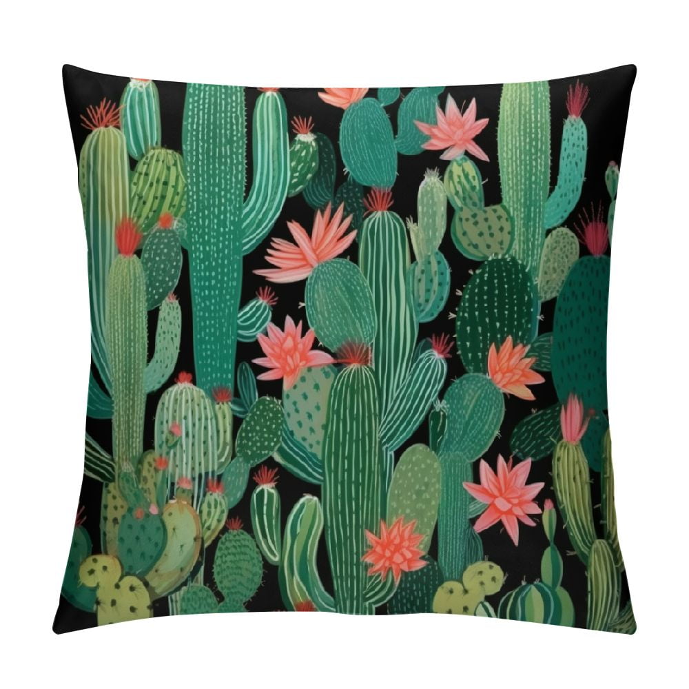 HENGT Decorative Cacti Green Pillow Cover Cactus Decor Flower Throw ...