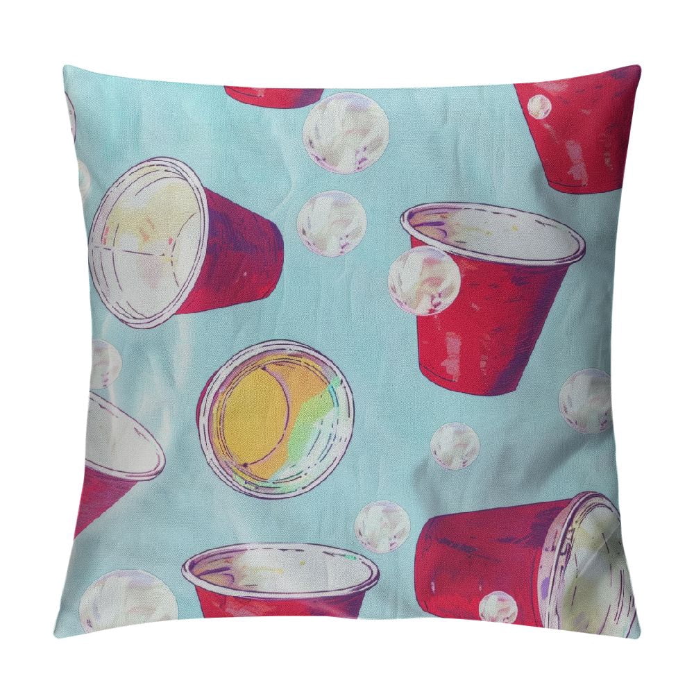 HENGT Decorative Square Throw Pillow Case Cushion Cover, Beer Pong Red ...