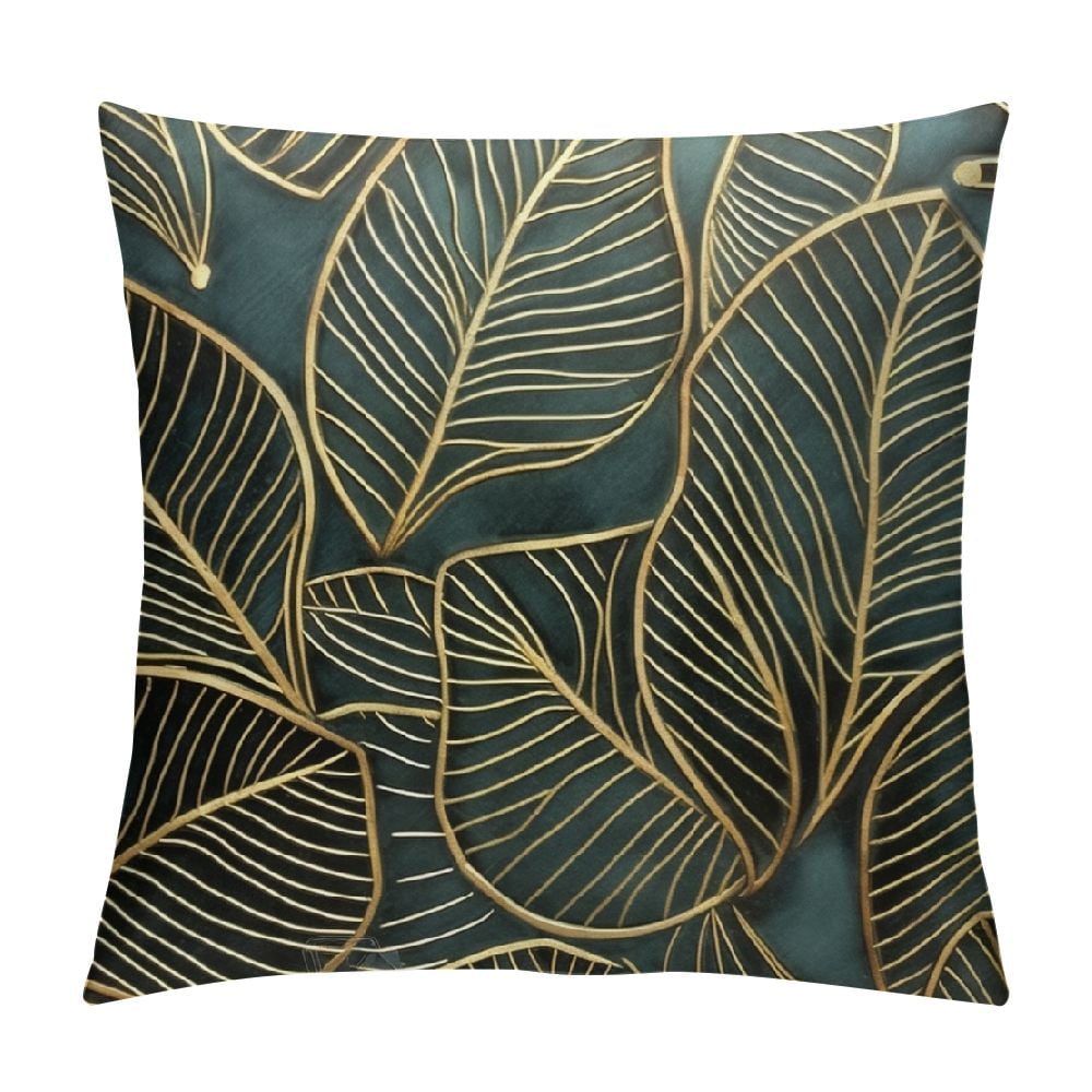 ARISTURING Decorative Throw Pillow Covers, Green Gold Leaves Fall Couch ...