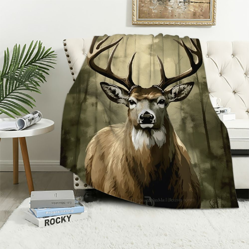 ARISTURING Deer Blanket - Deer Hunting Blanket - Gray Deer Fuzzy ...