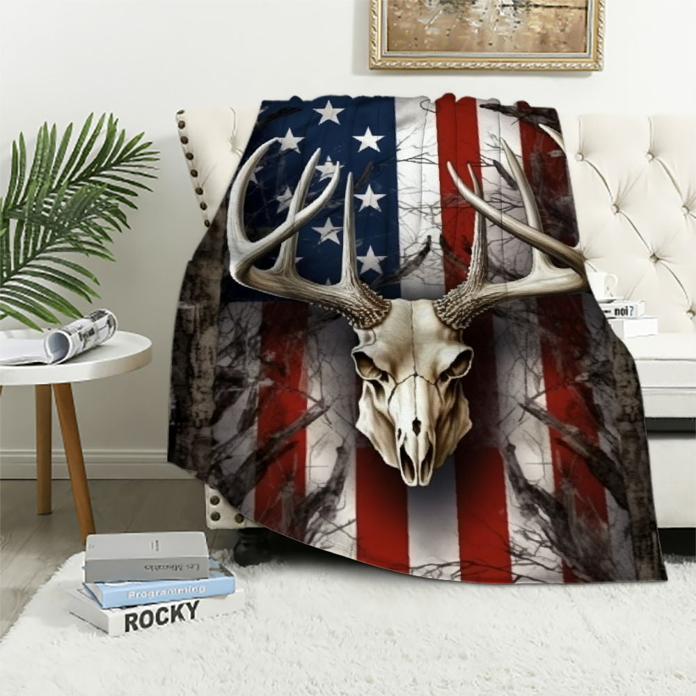 ARISTURING Deer Camo American Flag Throw Blanket Warm Ultra-Soft Micro ...