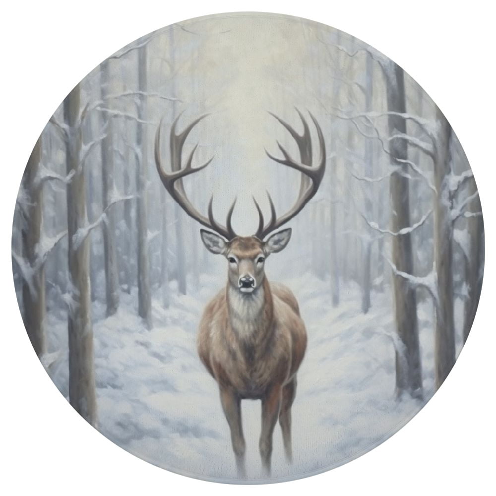 ARISTURING Deer Snowy Forest Trees Flannel Round Doormat Floor Mats ...