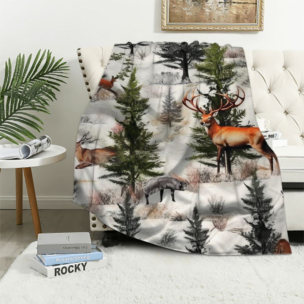 ARISTURING Deer Throw Blanket, Moose Elk Fox Raccoon Lodge Cabin ...
