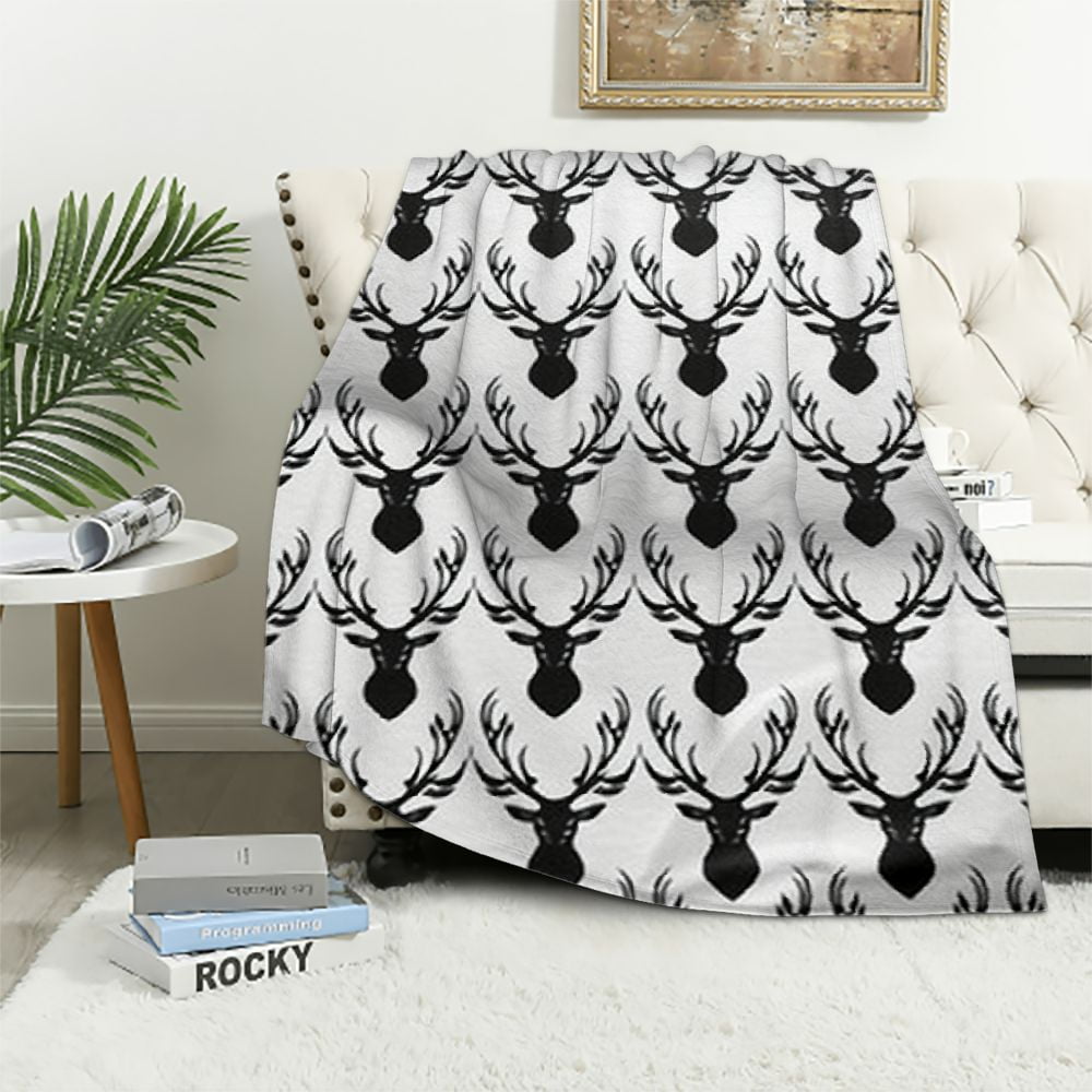 ARISTURING Deer Throw Blanket, Pattern with Deer Heads Silhouettes Horn ...