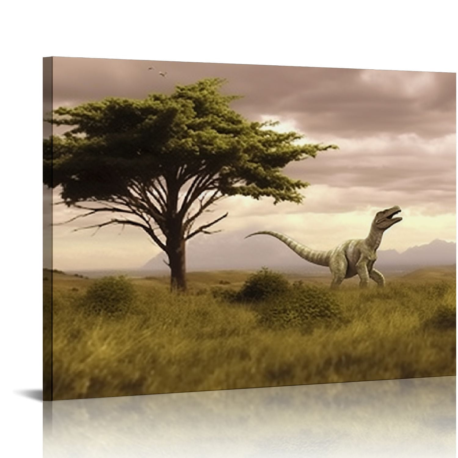 ARISTURING Dinosaur in Grass Canvas Wall Art Print, Playful Fantasy ...
