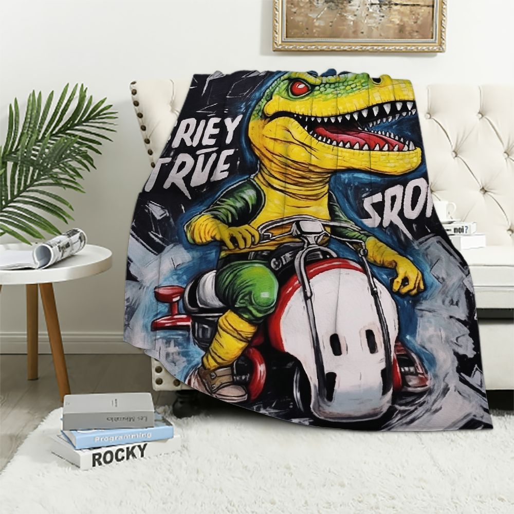 ARISTURING DinosaurFlannel Blanket Don't be Afraid Dinosaur Ride a Bike ...