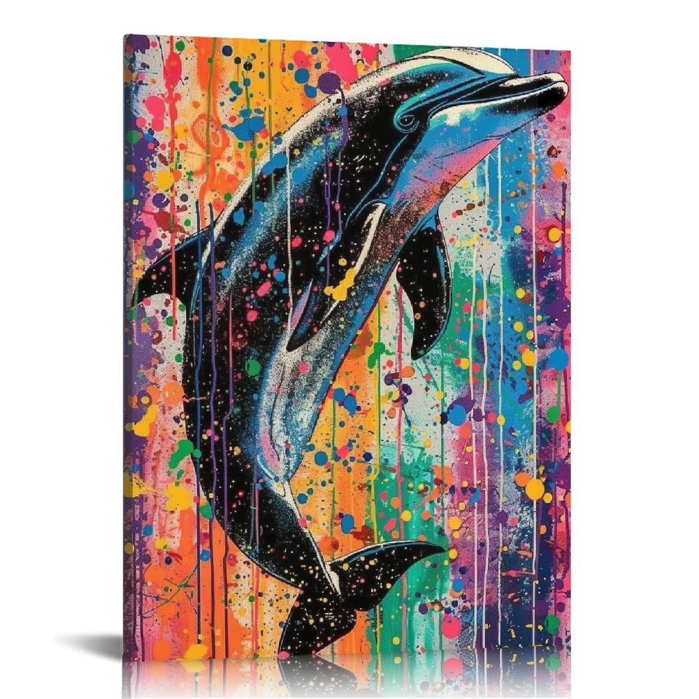 ARISTURING Dolphin Graffiti Canvas Wall Art, Abstract Colorful Graffiti ...