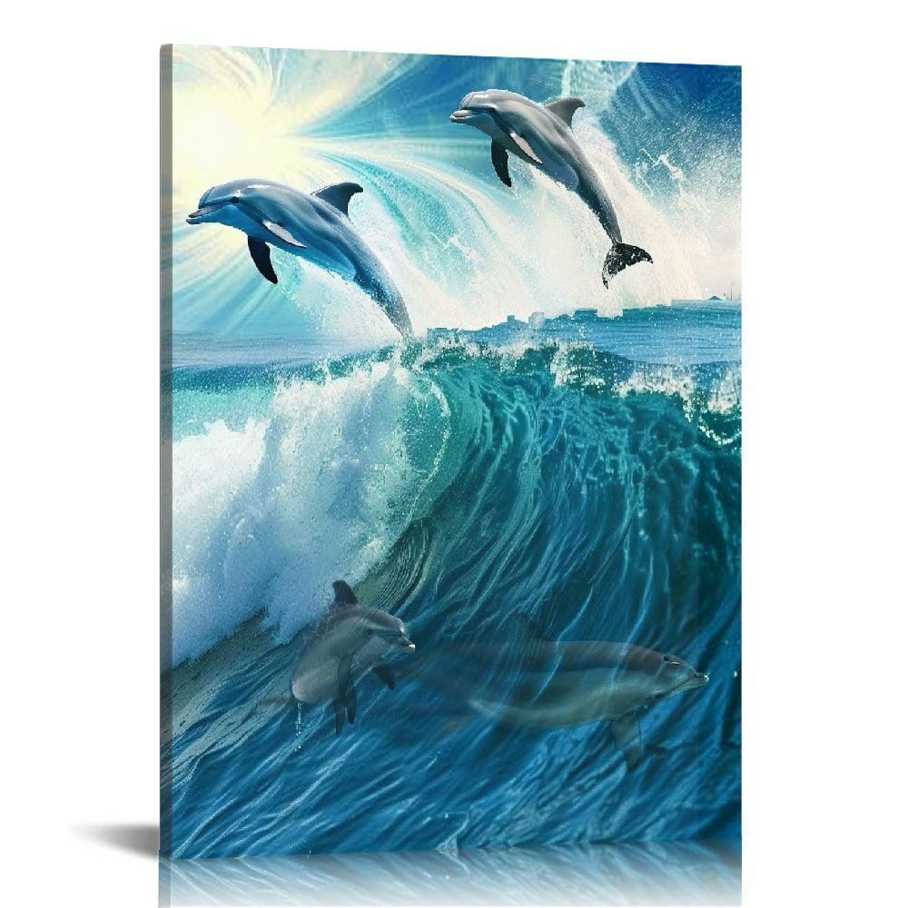 ARISTURING Dolphin Wall Art Blue Ocean Jumping Dolphins Animal Bathroom ...