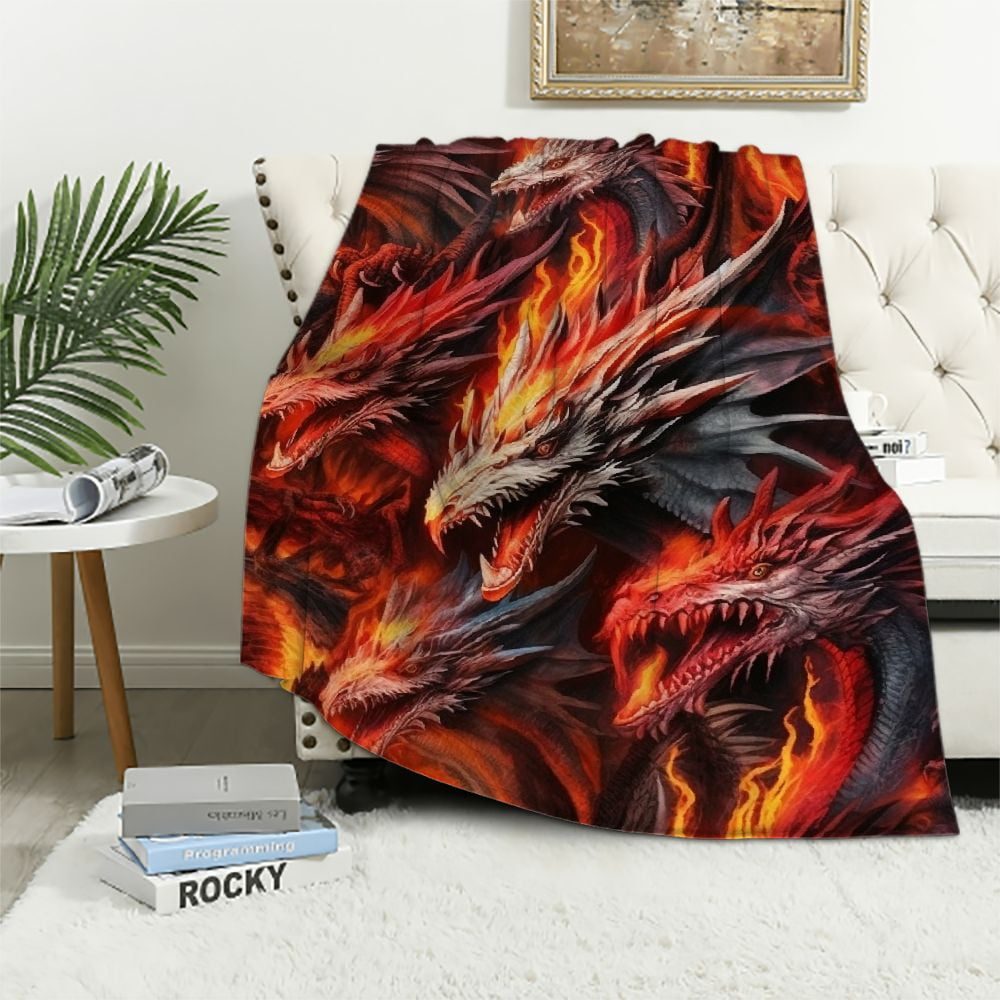 ARISTURING Dragon Throw Blanket, Flannel Cute Dragons Themed Stuffed ...