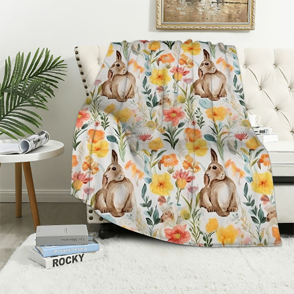 ARISTURING Easter Fuzzy Blanket Watercolor Floral Bunny Throw Blanket ...