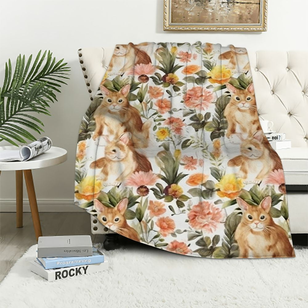 ARISTURING Easter Fuzzy Blanket Watercolor Floral Bunny Throw Blanket ...