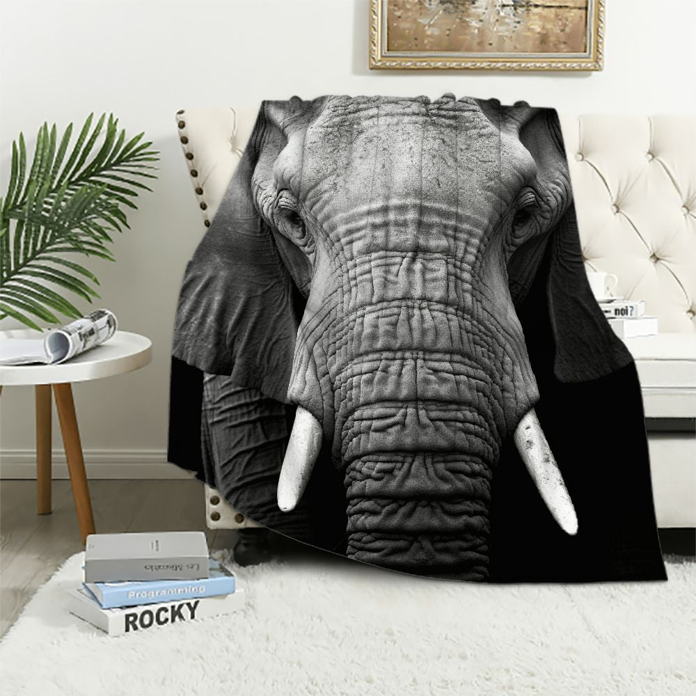 ARISTURING Elephant Blanket African Elephant Throw Blankets Black and ...