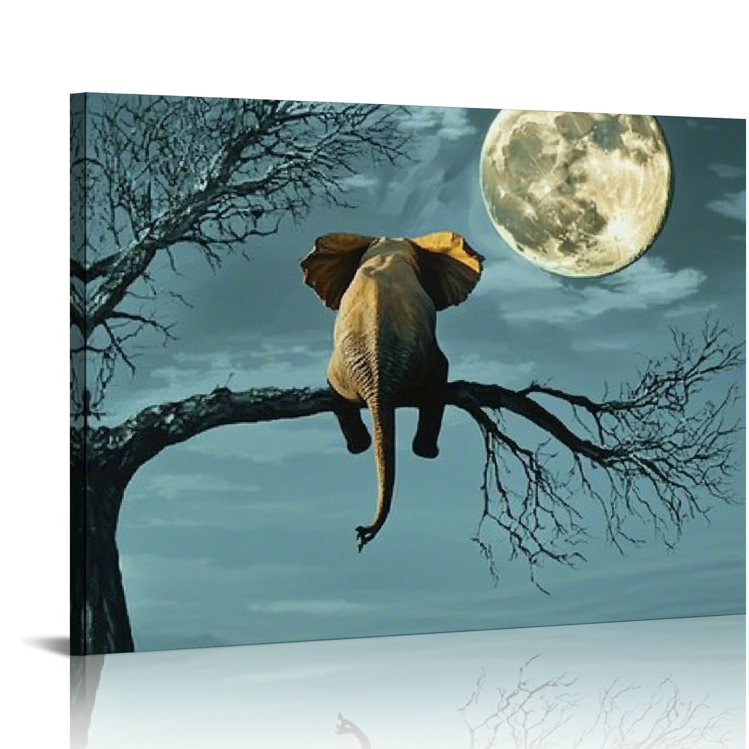 ARISTURING Elephant Sitting on Tree Branch, Animal Canvas Wall Art Home ...
