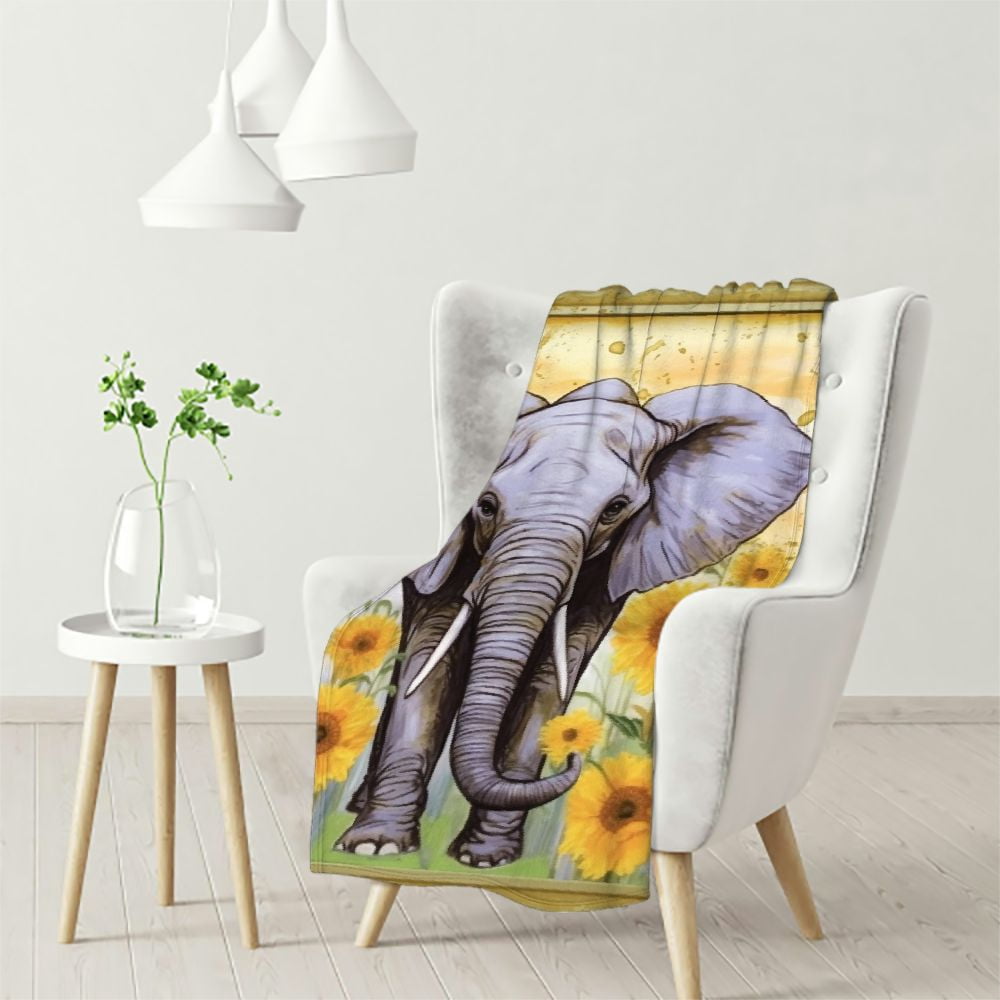 ARISTURING Elephant and Sunflower Sofa Throw Blanket Flannel Super Soft ...