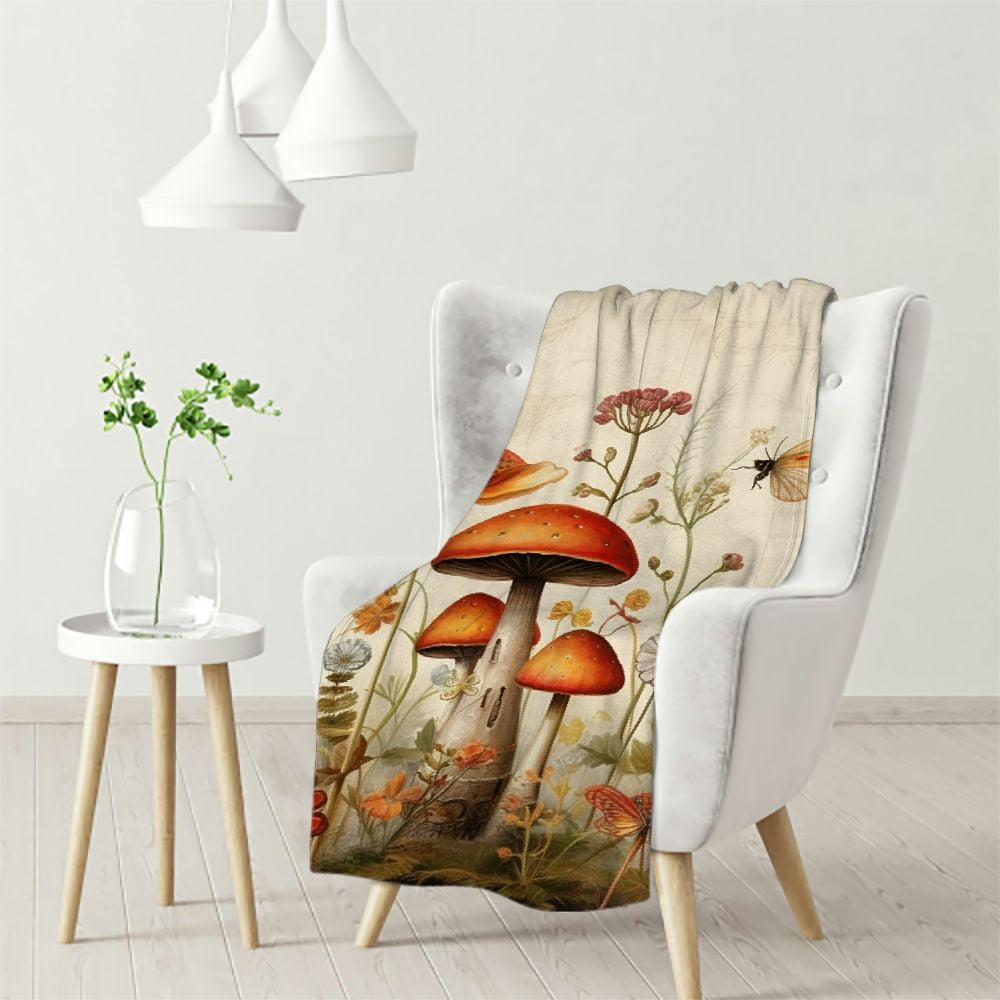 ARISTURING Fall Mushroom Flannel Throw Blanket for Couch Botanical ...