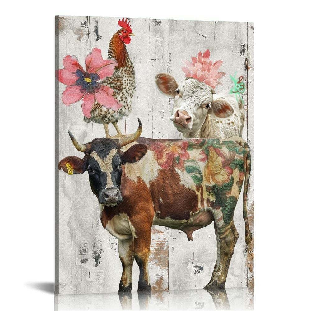 ARISTURING Farmhouse Animals Canvas Wall Art: Rooster Pig Cow Wall ...