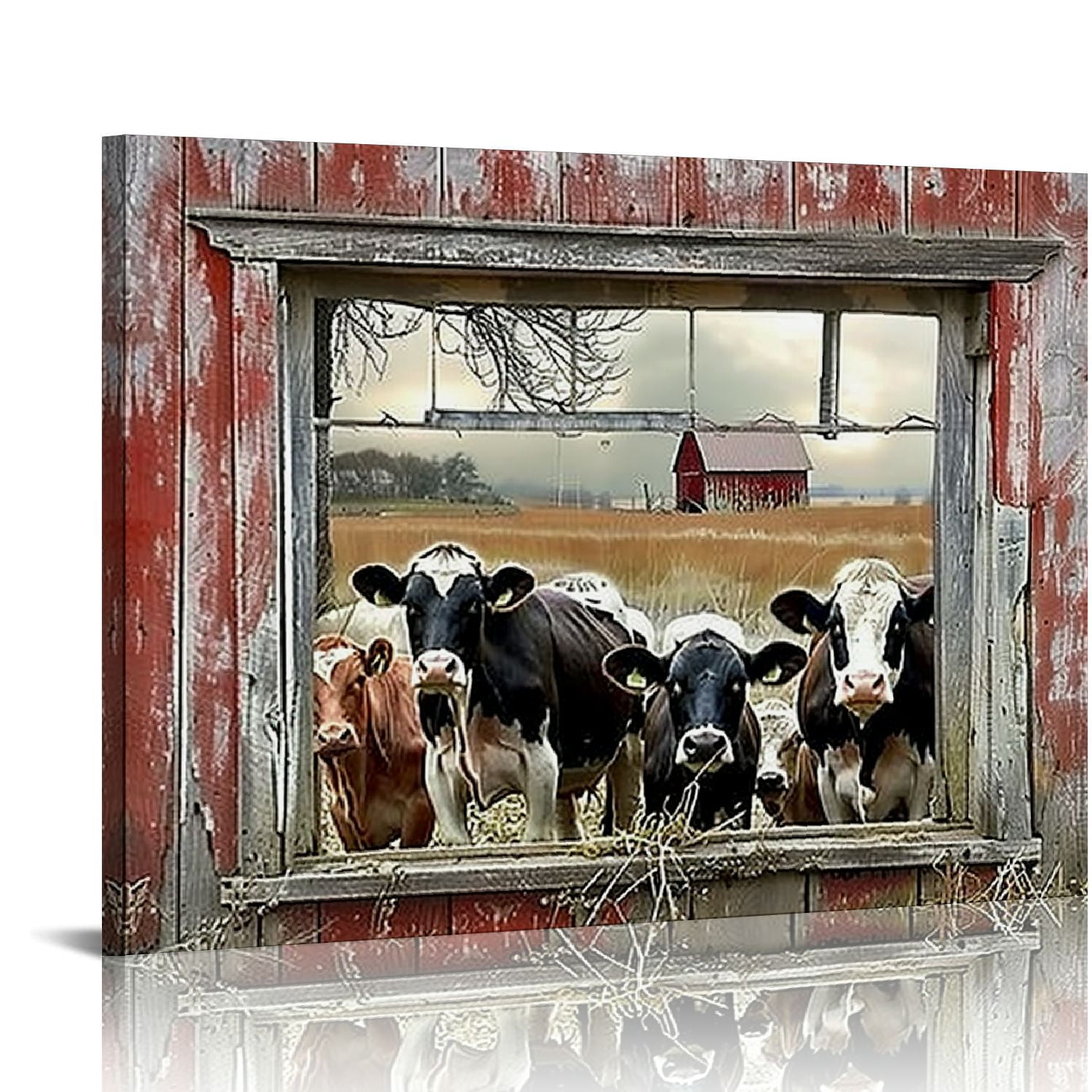 ARISTURING Farmhouse Animals Cow in Fake Window Wall Art Farmhouse ...