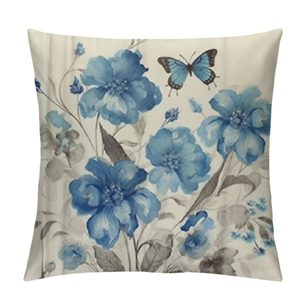 ARISTURING Farmhouse Blue Flower Throw Pillow Covers Orchid Butterfly ...