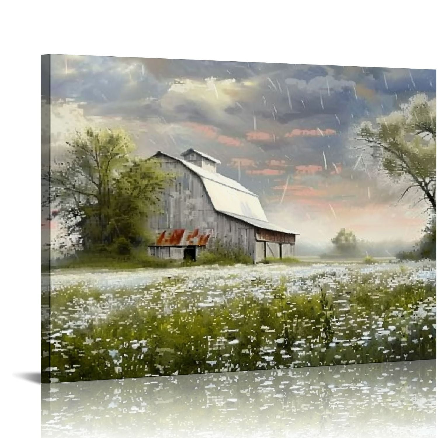 ARISTURING Farmhouse Canvas Wall Art - Turquoise Old Barn Picture ...