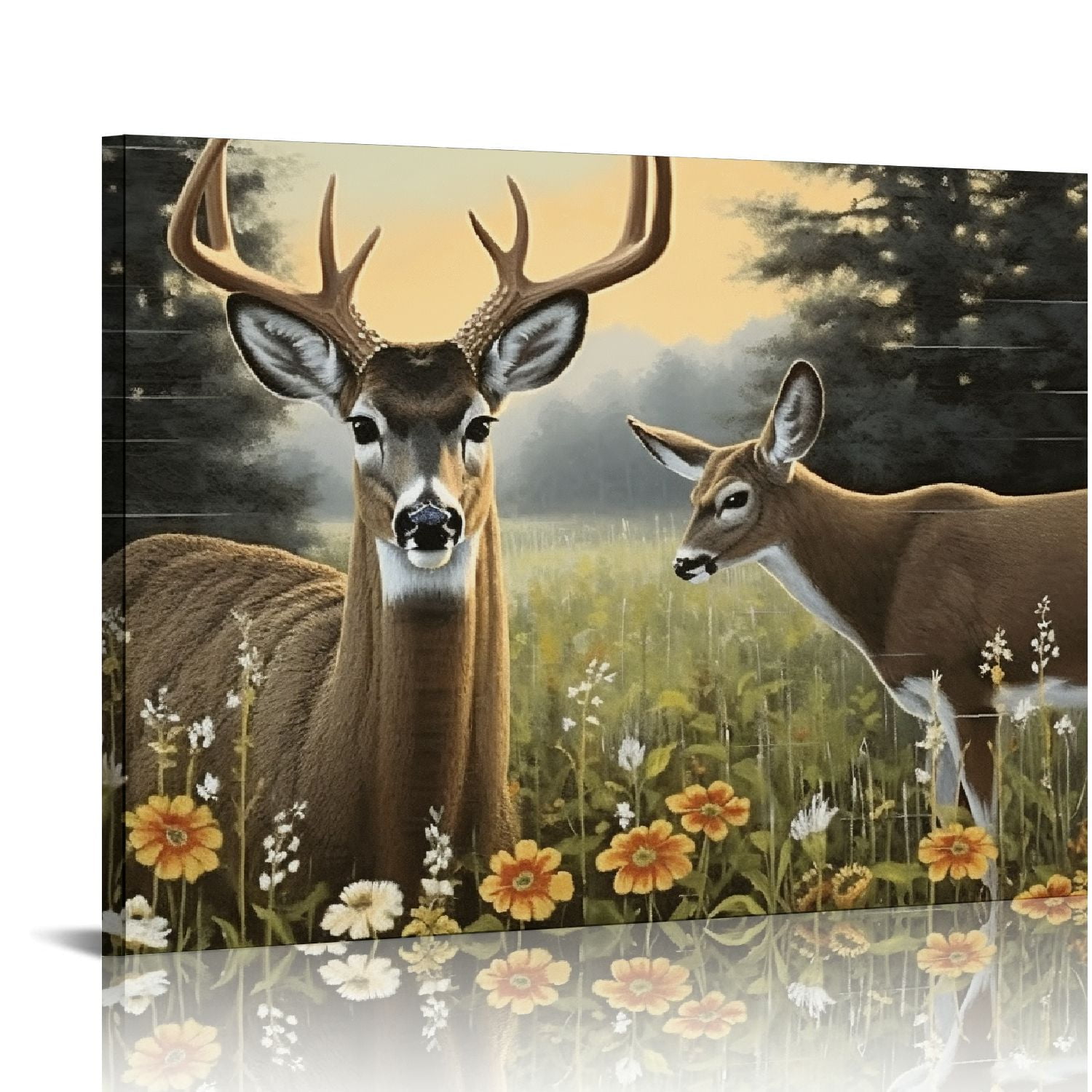 ARISTURING Farmhouse Deer Wall Art Rustic Wildlife Elk Wall Decor Deer ...