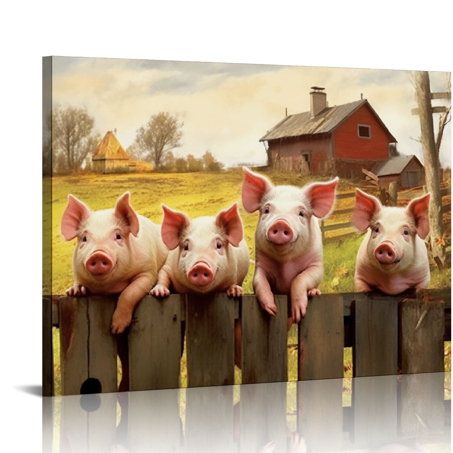 ARISTURING Farmhouse Pig Wall Art Cute Pigs Old Barn Truck Pictures ...