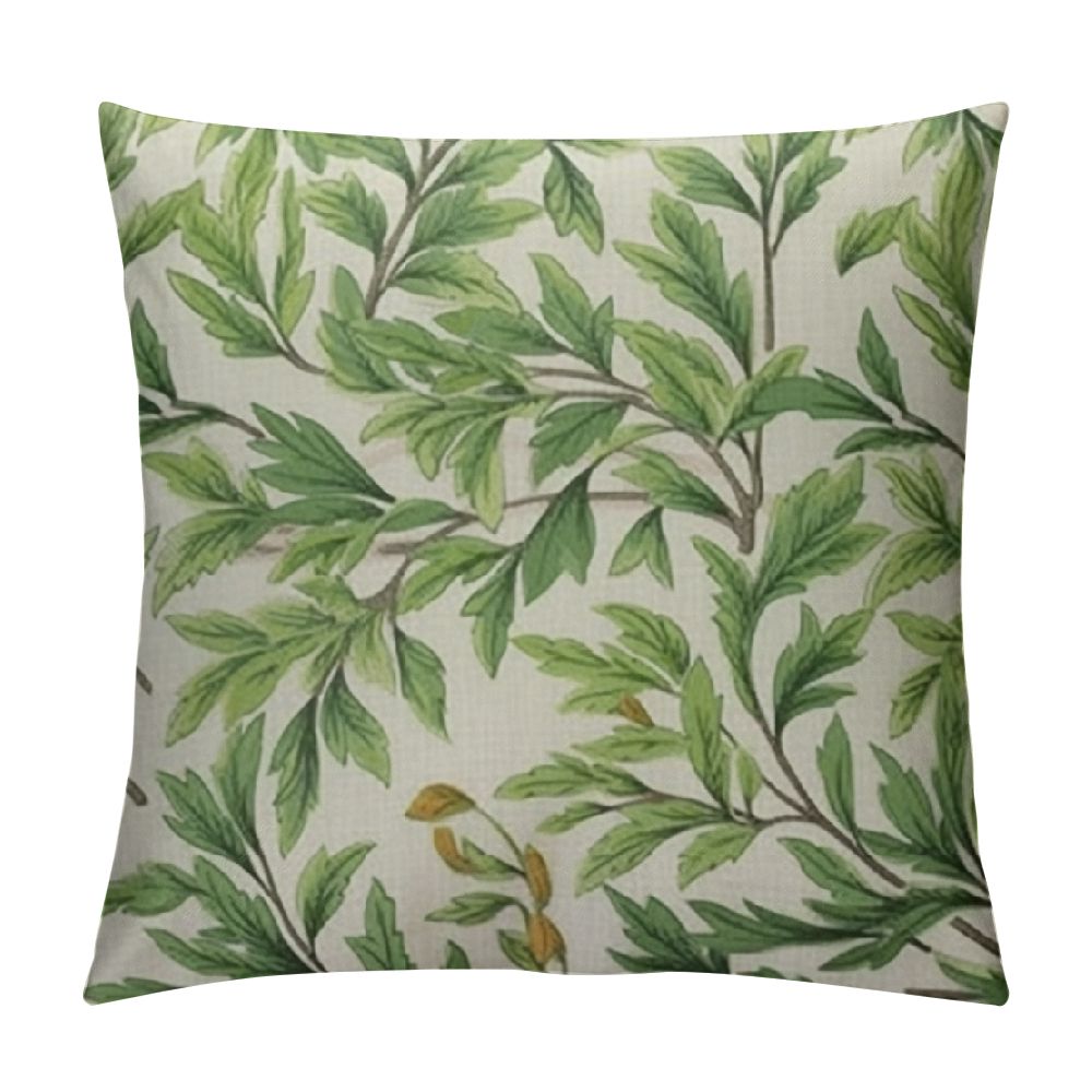 Jiayy Farmhouse Throw Pillow Covers, Country Rustic Green Leaves ...