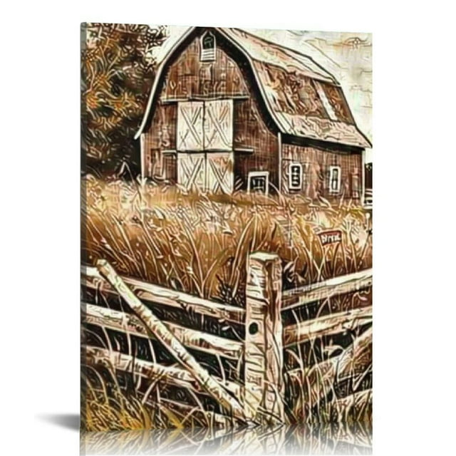 ARISTURING Farmhouse Wall Decor - Rustic Windmill Barn Picture Canvas ...