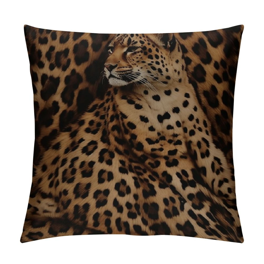 HENGT Faux Leopard Print Throw Pillow Covers, Rustic Farmhouse Flannel ...