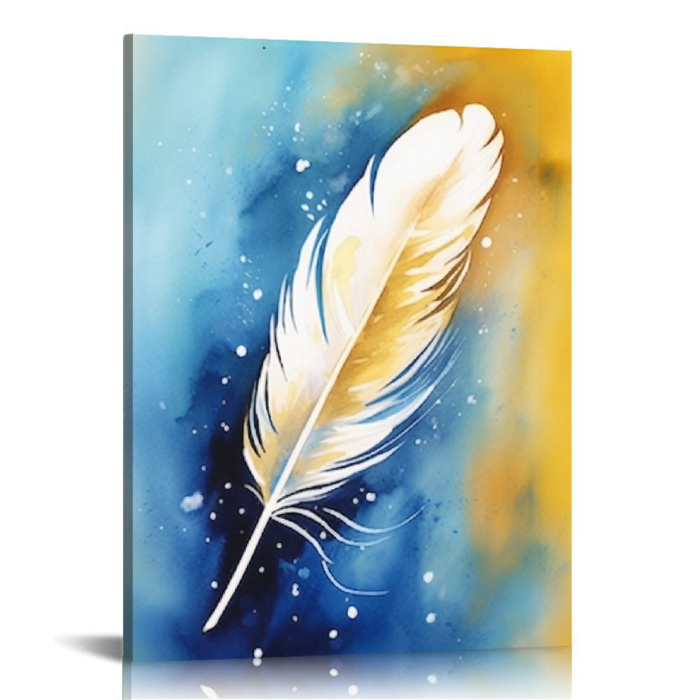 ARISTURING Feather Canvas Wall Art Blue Watercolor Feather Picture ...