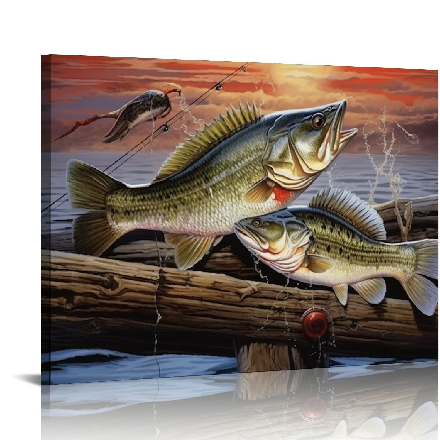 ARISTURING Fish Wall Art Fishing Wall Decor Bass Fish Pictures Canvas ...