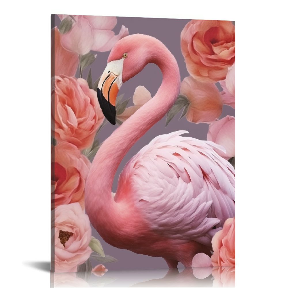 ARISTURING Flamingo with Peony Flowers Picture Wall Art Beautiful ...