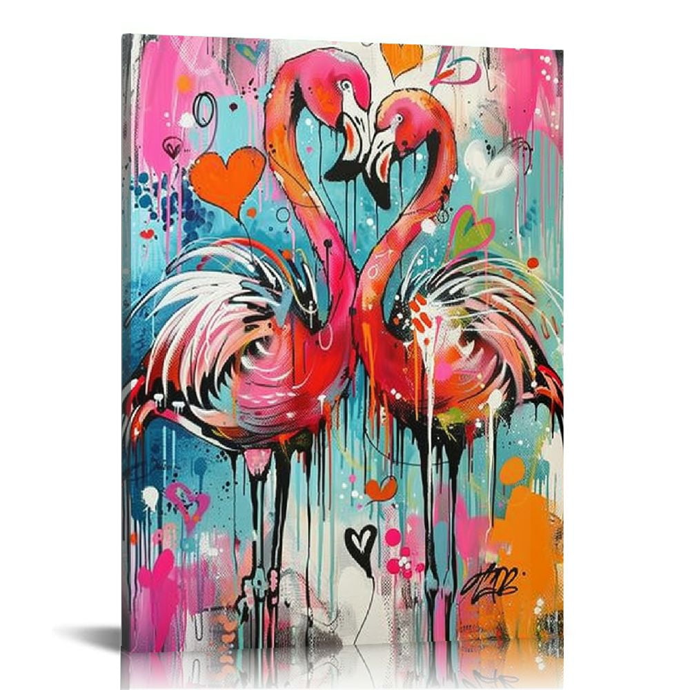 ARISTURING Flamingo Wall Art Banksy Graffiti Pictures Wall Decor Love ...
