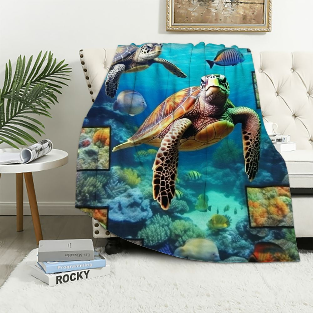 ARISTURING Flannel Blanket Throws Sea Turtle Lightweight Plush Soft ...