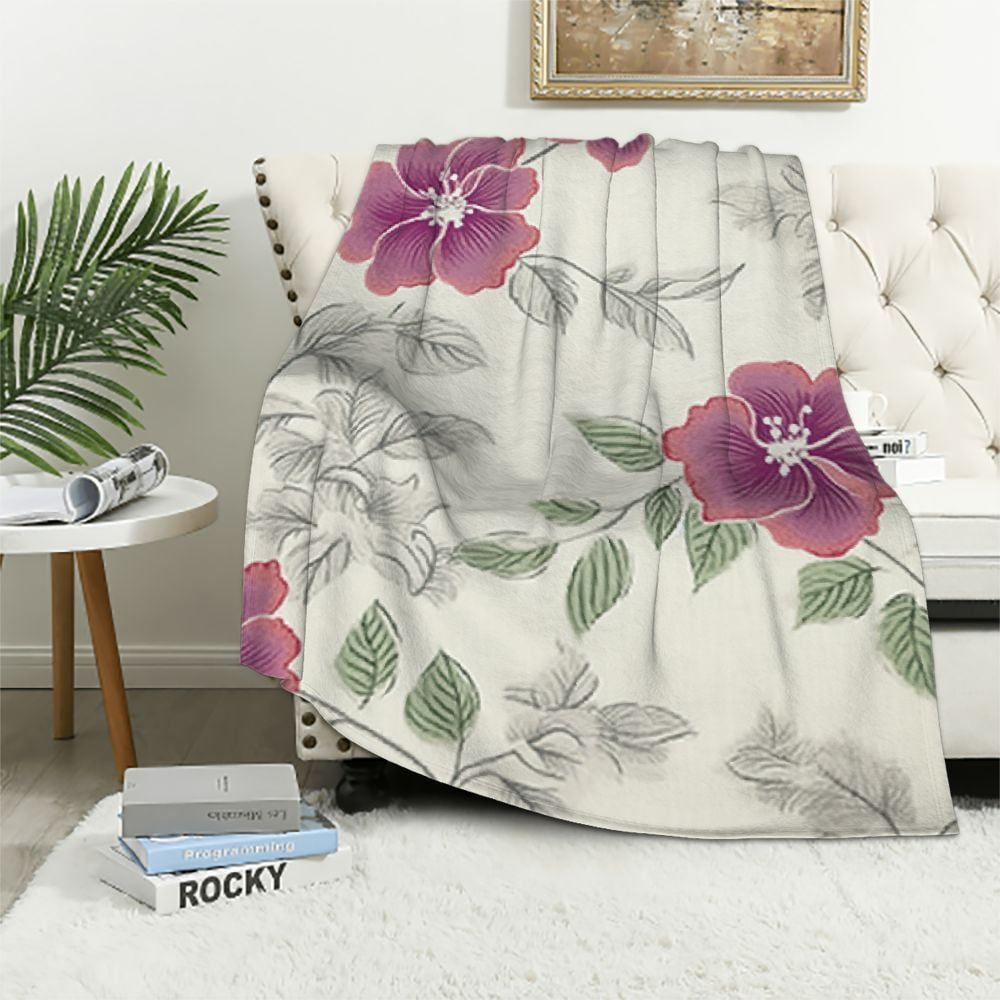 ARISTURING Floral Blanket Throw Purple Flower Pattern Fuzzy Warm for ...