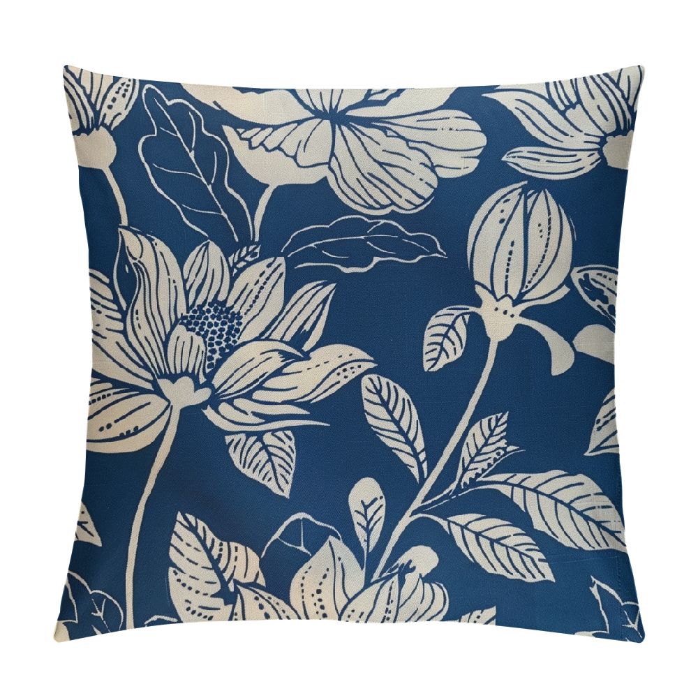 HENGT Floral Lotus Blue Flower Pillow Cover,Flower Floral Lotus Blue ...