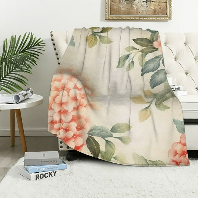 ARISTURING Floral Throw Blanket, Blooming Hydrangea Flowers Leaves ...