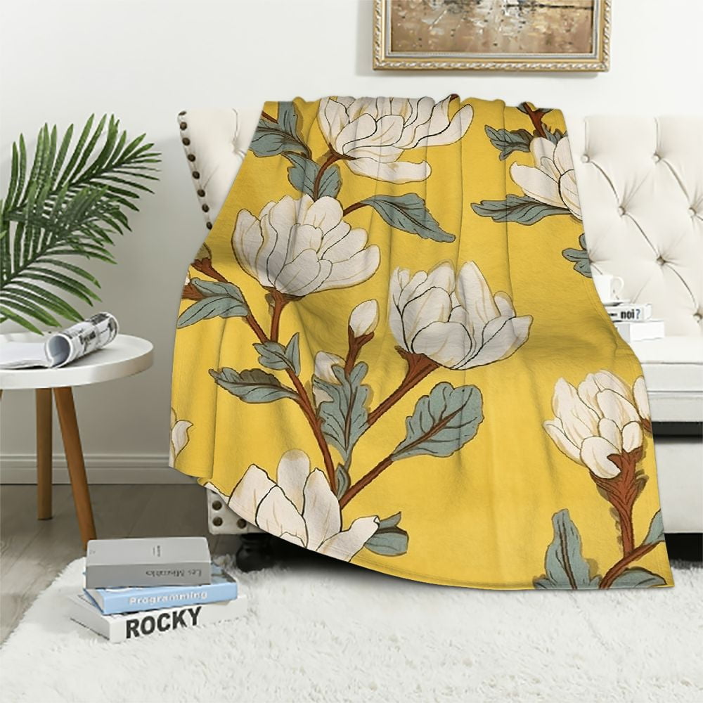 ARISTURING Floral Throw Blanket, Retro Magnolia Tree Branch Flourishing ...