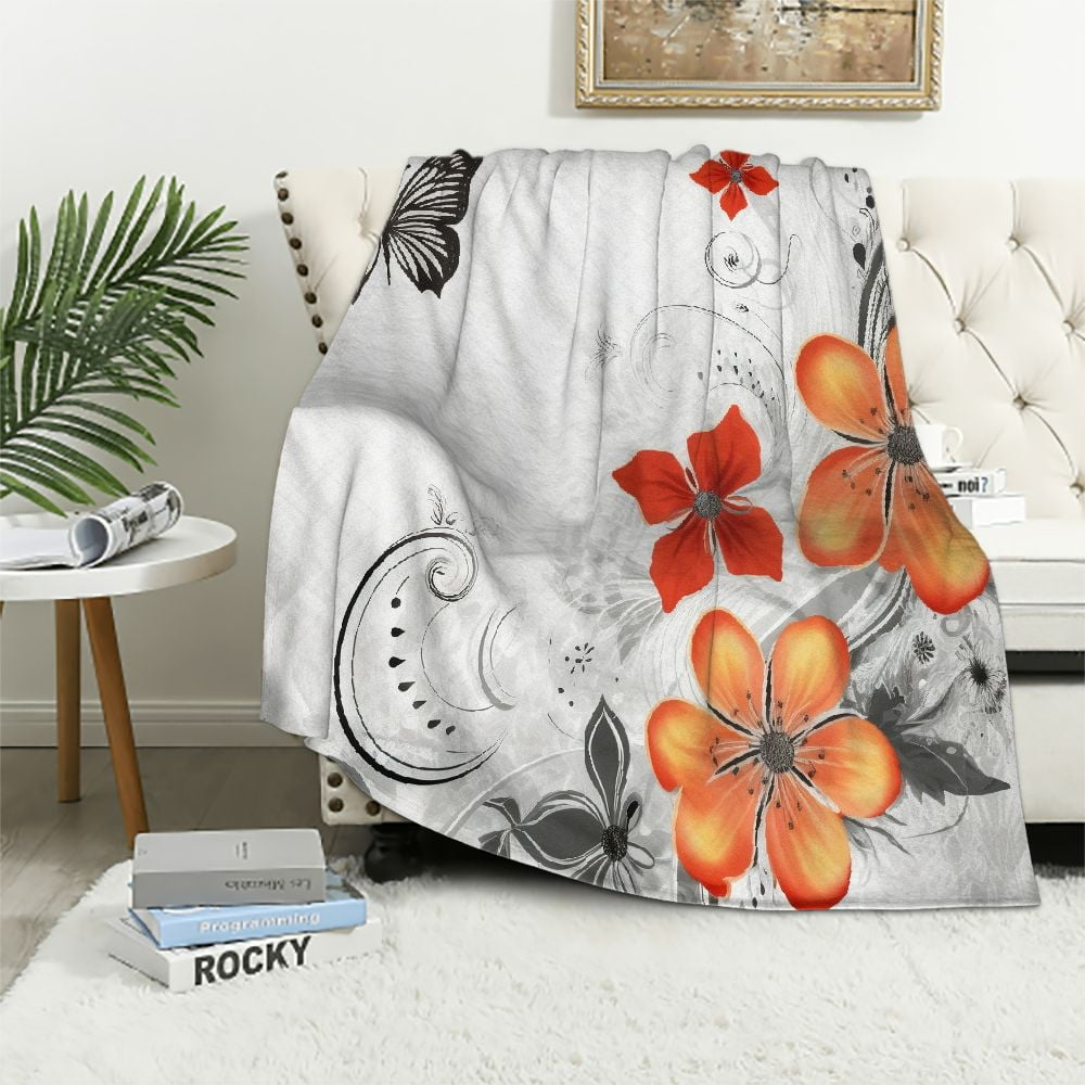 ARISTURING Floral Throw Blanket, Spring Blooms Butterflies Flying ...