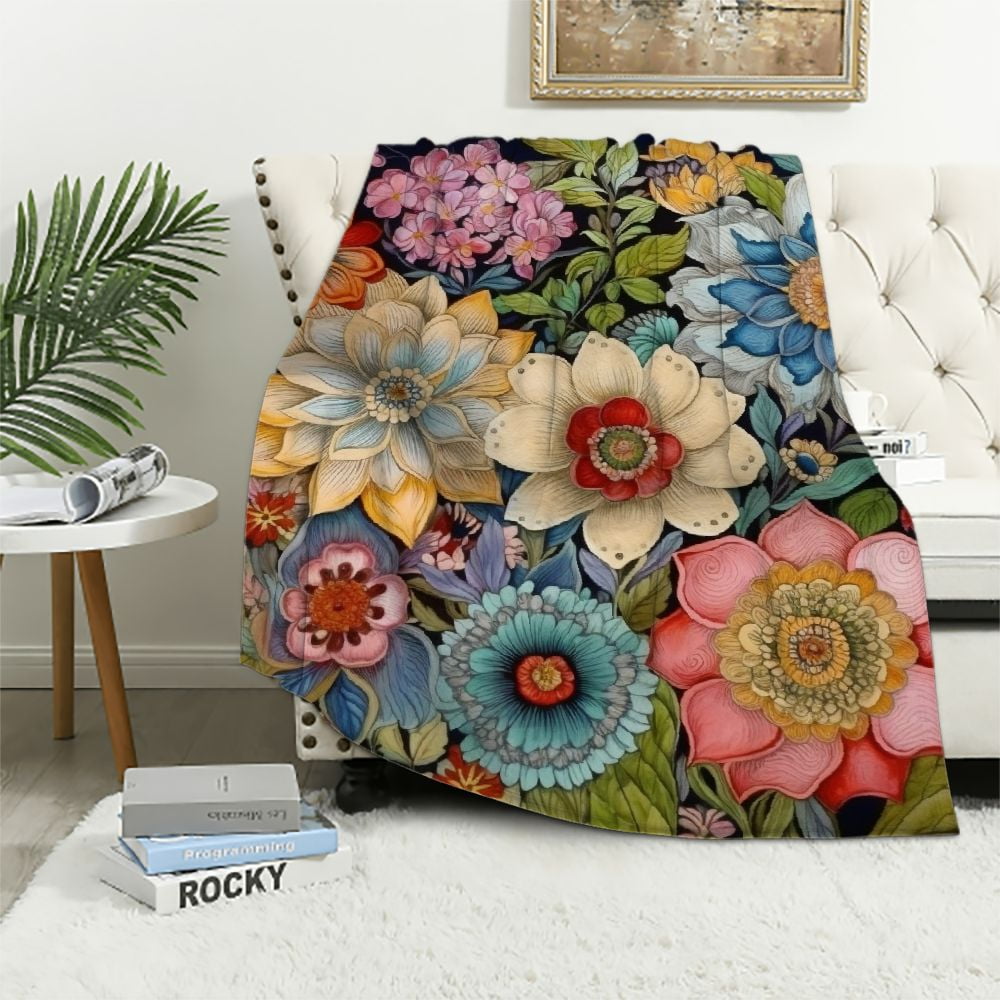 ARISTURING Floral Throw Blanket, Vibrant Color Boho Flowers Blossom ...