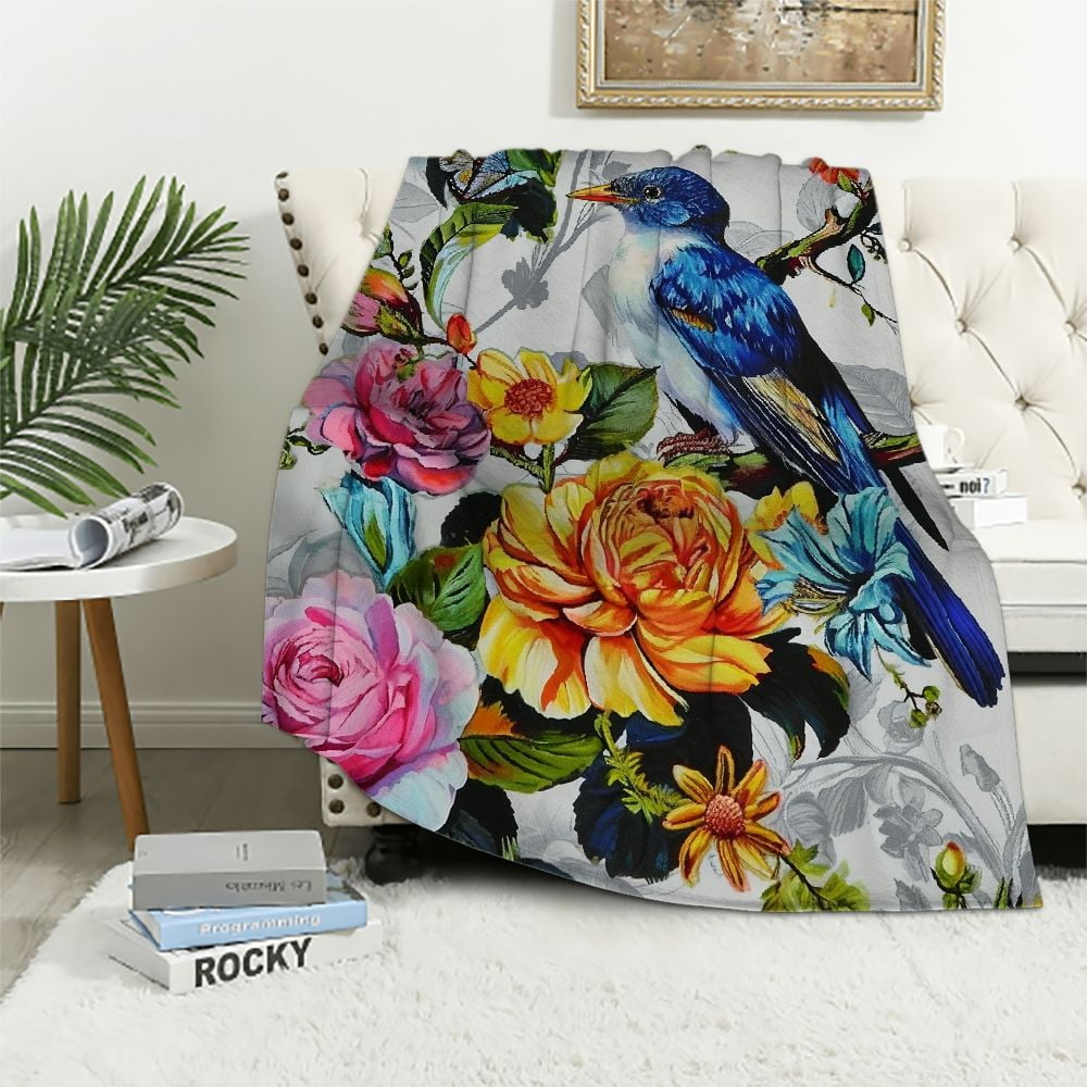 ARISTURING Flower Throw Blanket Watercolor Humming Bird Roses Peony ...
