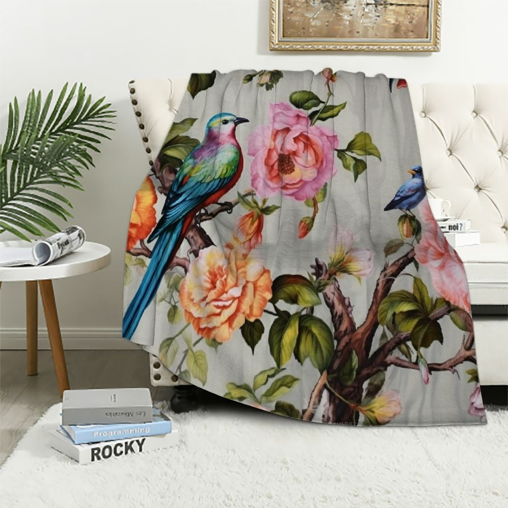 ARISTURING Flower Throw Blanket Watercolor Humming Bird Roses Peony ...