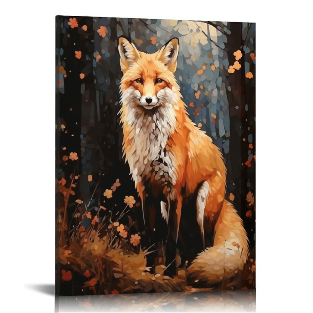 Jiayy Forest Wall Art, Dark Fox Print, Moody Fox Fall Artwork, Fox On ...