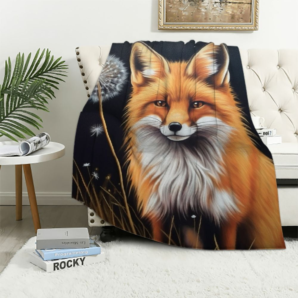 Jiayy Fox Blanket Bear Fox Throw Blankets Cozy Flannel Blanket Plush ...