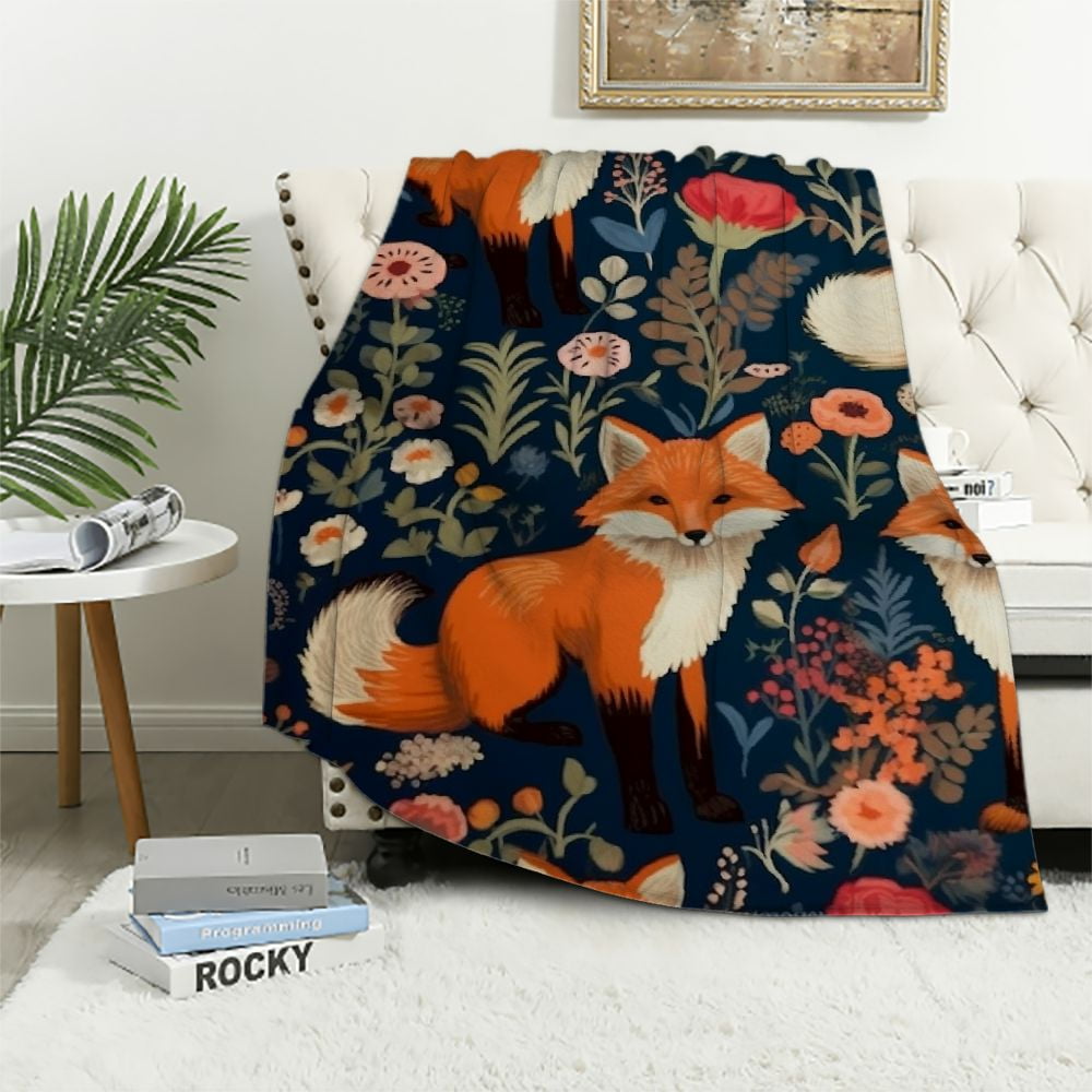 ARISTURING Fox Flannel Blanket, Soft Fuzzy Plush Fox Printed Throw ...