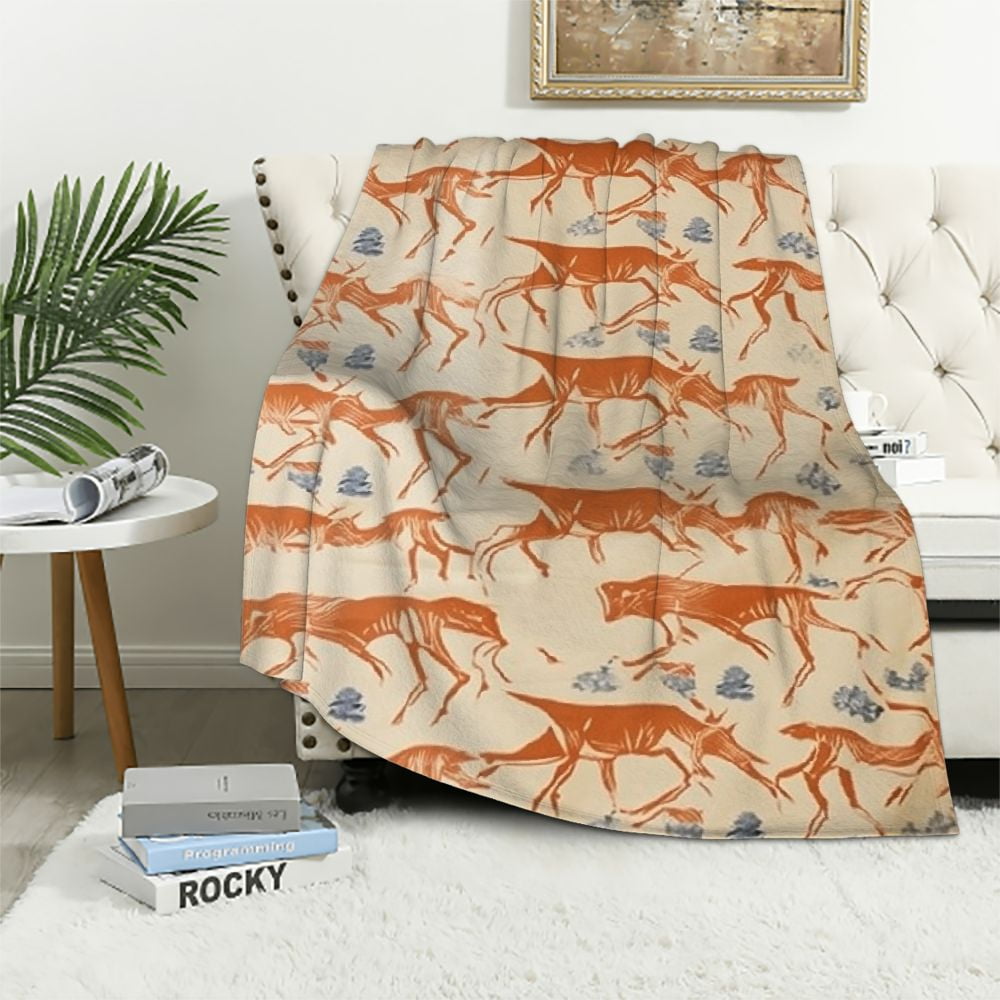 ARISTURING Fox Throw Blanket, Hand Drawn Horizontally Walking Sketched ...
